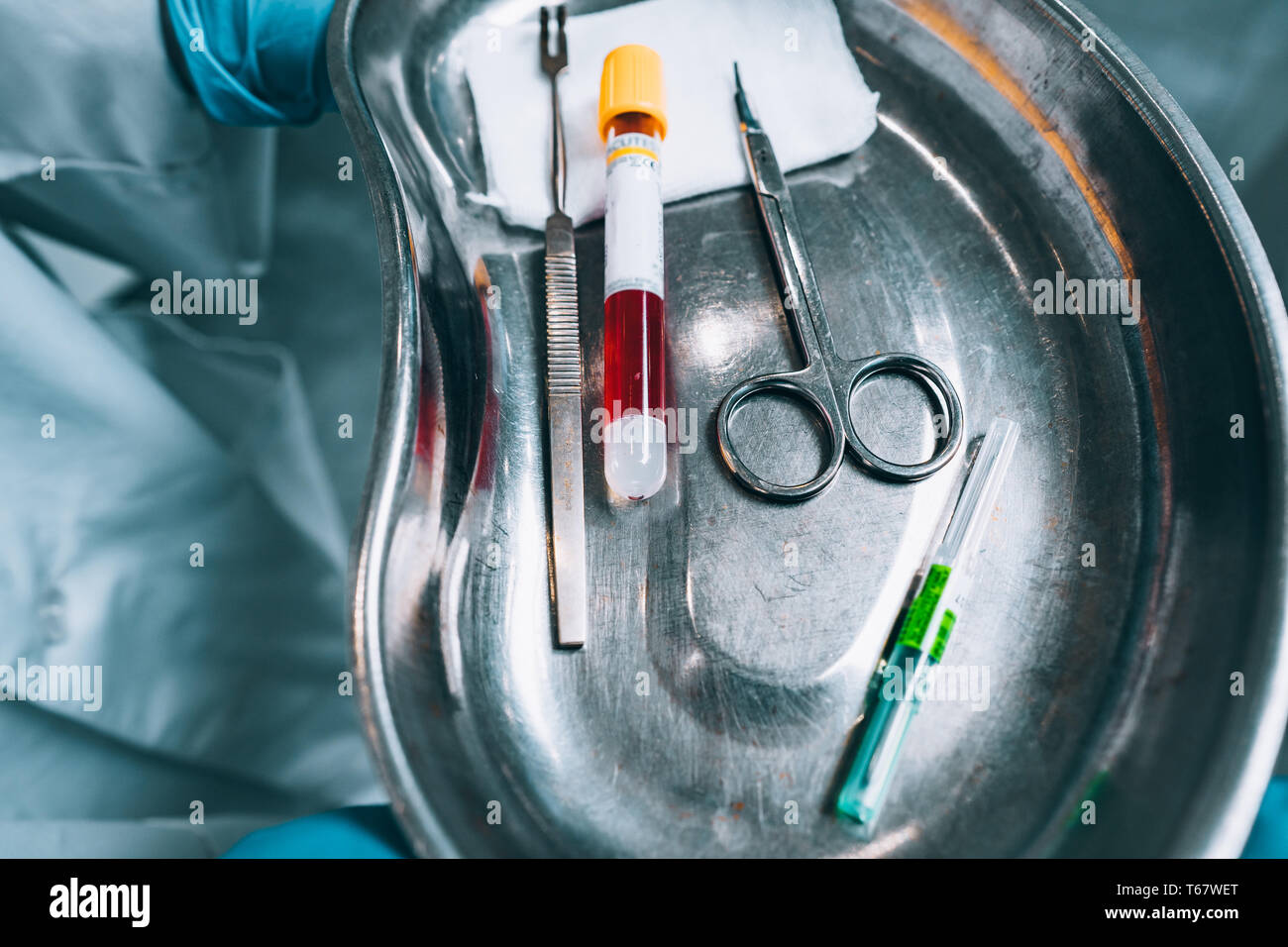 Surgical tray with medical equipment for blood taking Stock Photo - Alamy