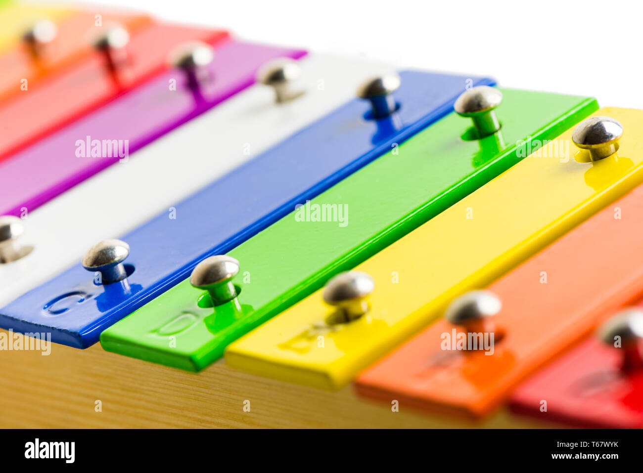 Closeup Detail od Rainbow Colored Wooden Xylophone Isolated on White ...