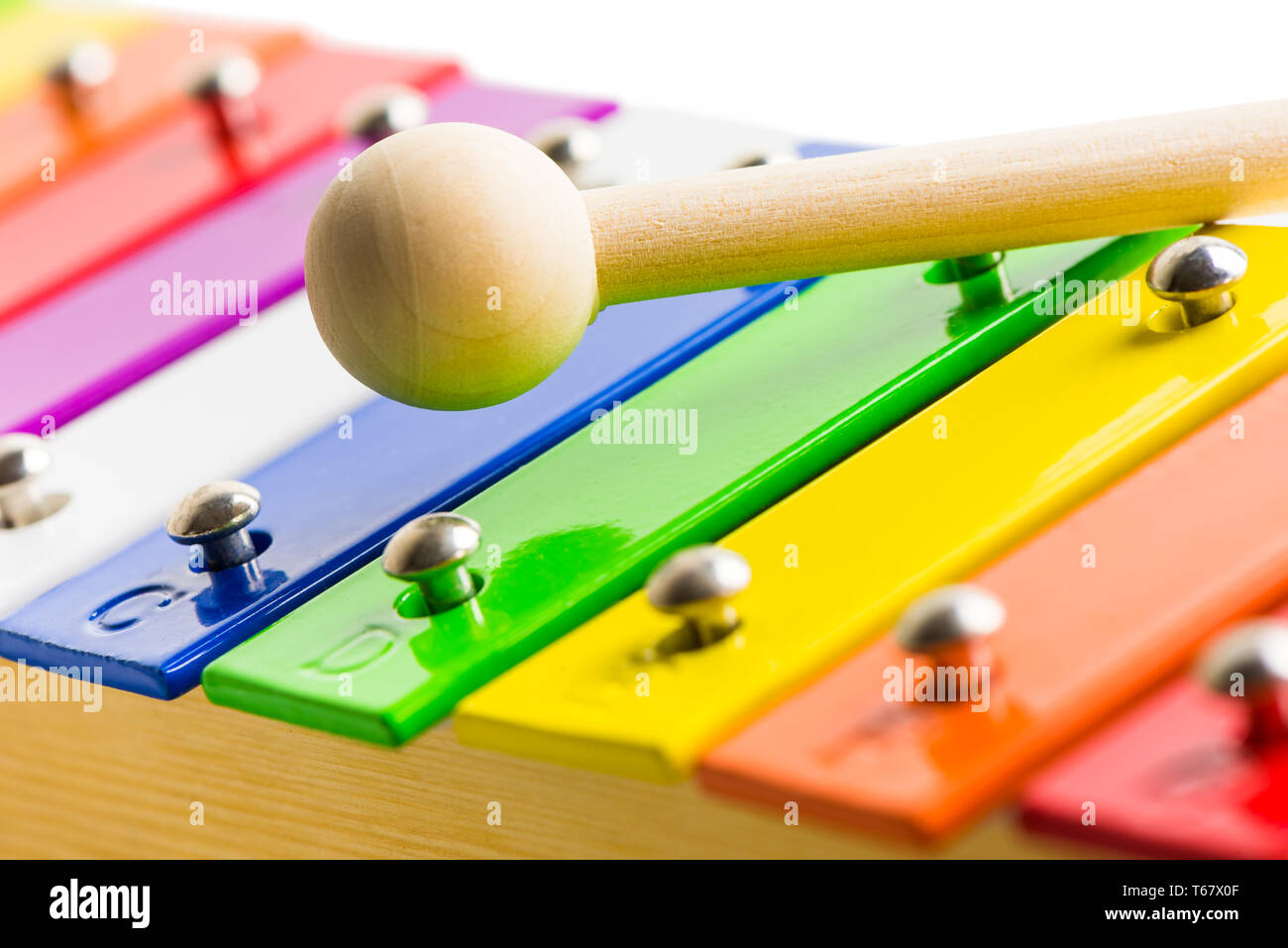 Closeup Detail od Rainbow Colored Wooden Xylophone Isolated on White ...