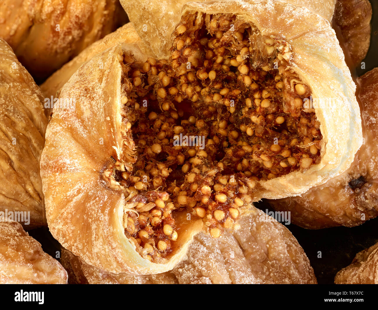 Very close up food photograph of figs showing seeds and texture Stock ...