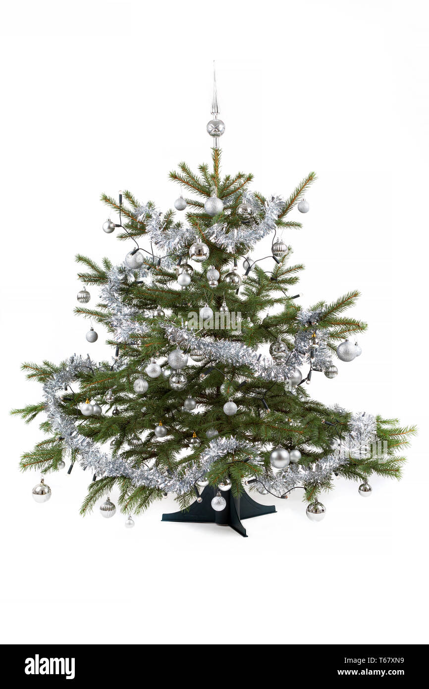 Decorated christmas tree with silver balls Stock Photo - Alamy