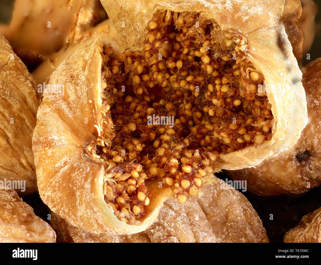 Very close up food photograph of figs showing seeds and texture Stock ...