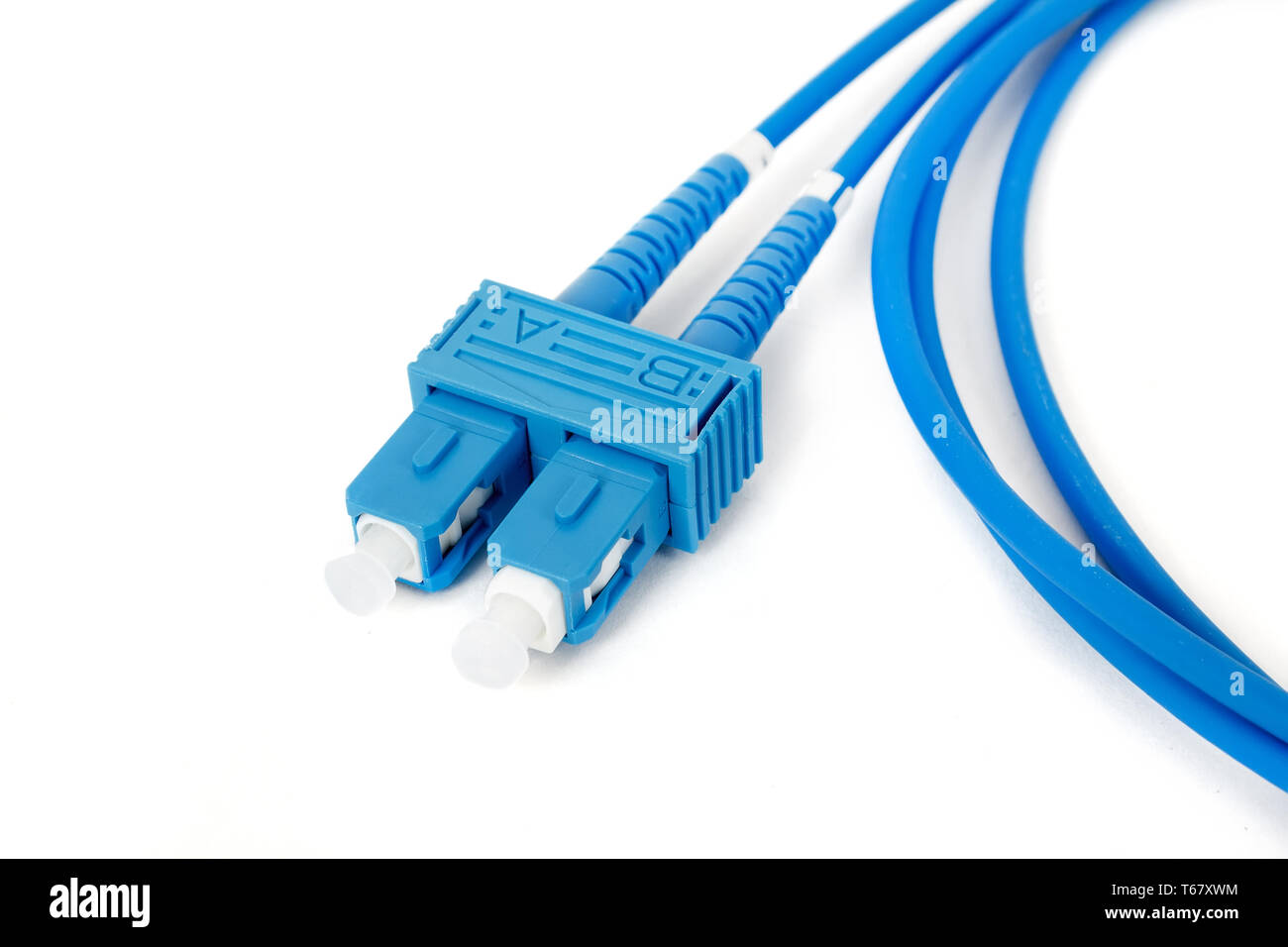 blue fiber optic duplex SC connector patchcord Stock Photo - Alamy