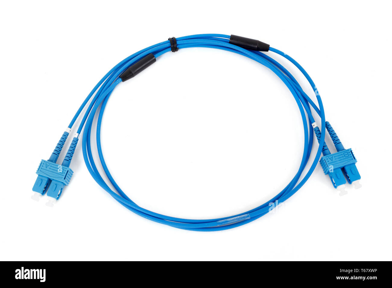blue fiber optic duplex SC connector patchcord Stock Photo - Alamy