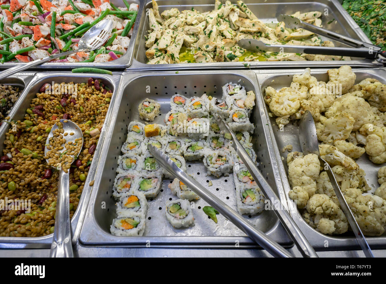 A prepared food bar in a delicatessen in New York on Tuesday, April 16 ...