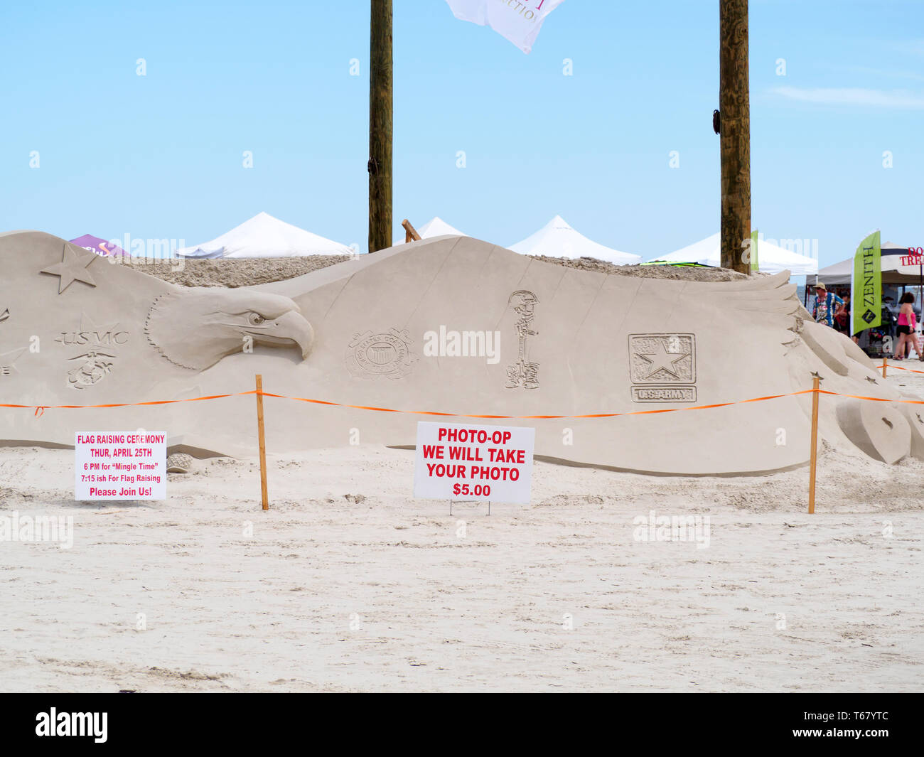 United States Armed Forces logos are featured on a massive eagle ...