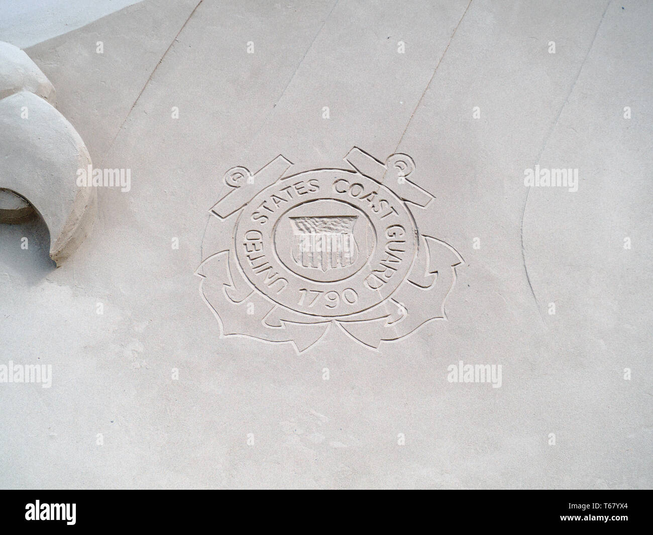 United States Coast Guard logo sculpted in sand at the 2019 Texas ...