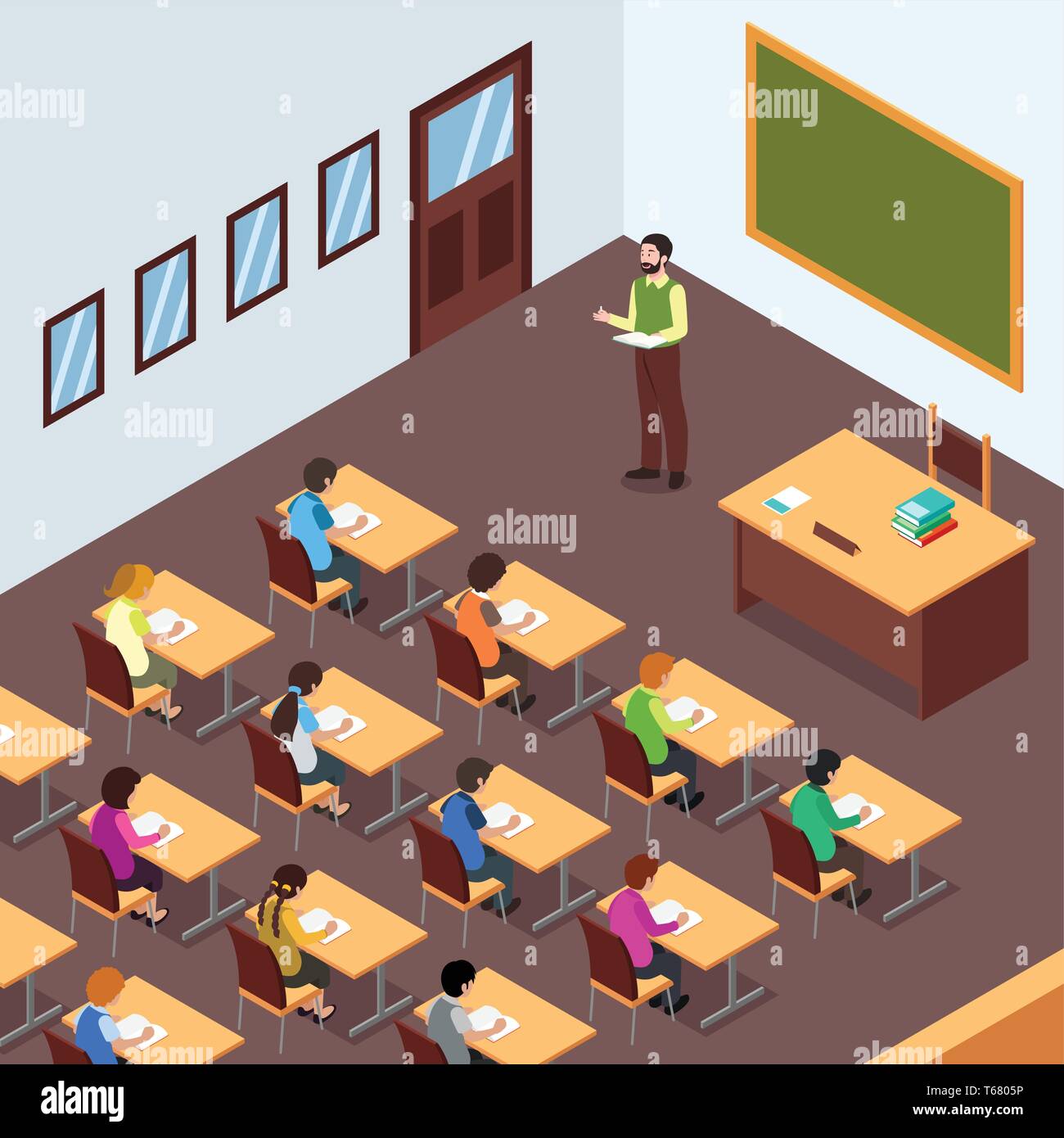 A vector illustration of Teacher Student in Classroom in Isometric ...