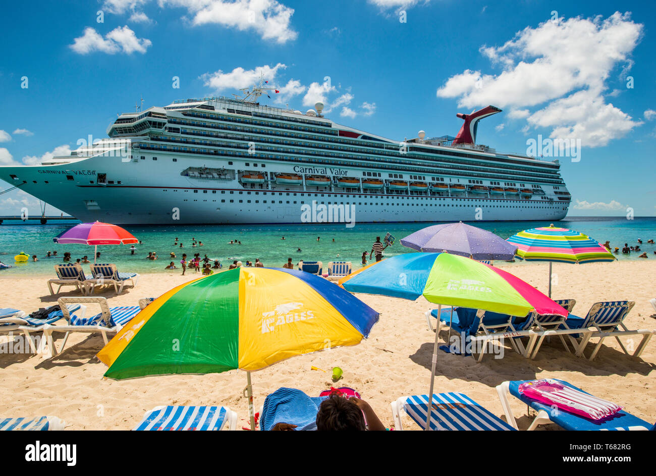 Cruise ship and umbrellas, Grand Turk Cruise Port, Grand Turk Island ...
