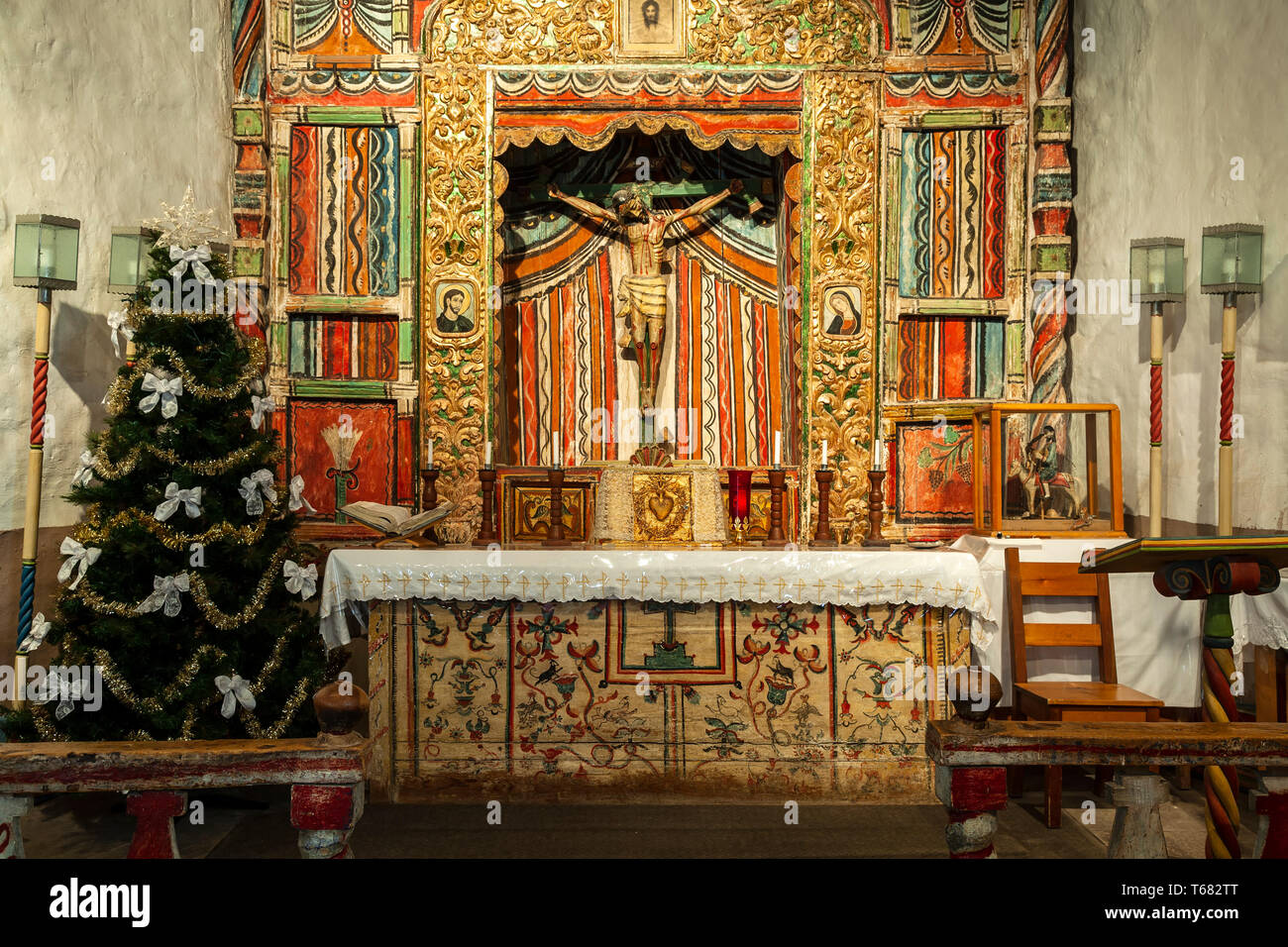 Altar and altar piece (retablo), Sanutario de Chimayo, Chimayo, New ...