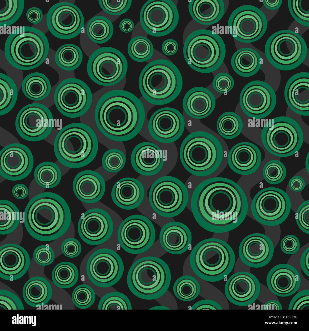 Seamless background of concentric circles in neon green colors on black ...
