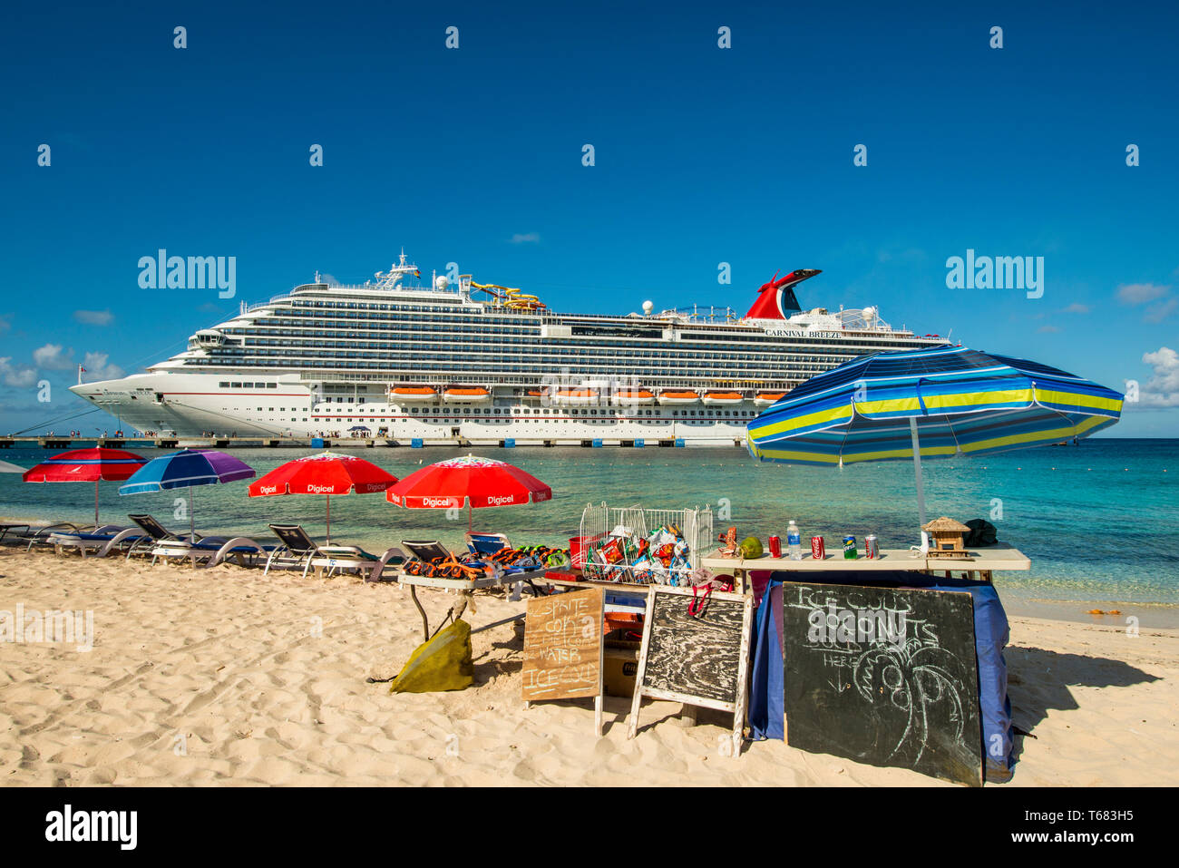 Cruise ship and umbrellas, Grand Turk Cruise Port, Grand Turk Island ...