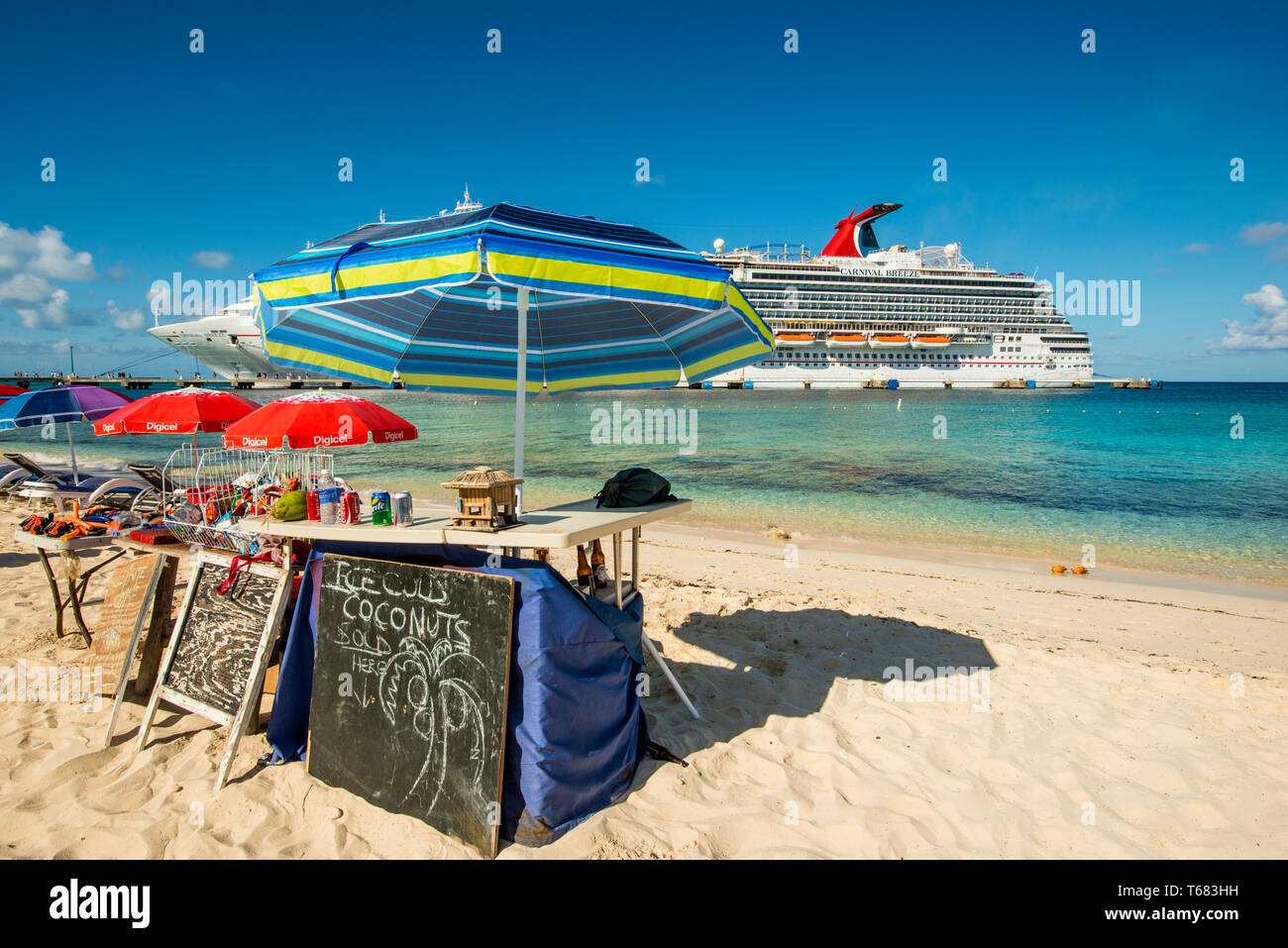 Cruise ship and umbrellas, Grand Turk Cruise Port, Grand Turk Island ...