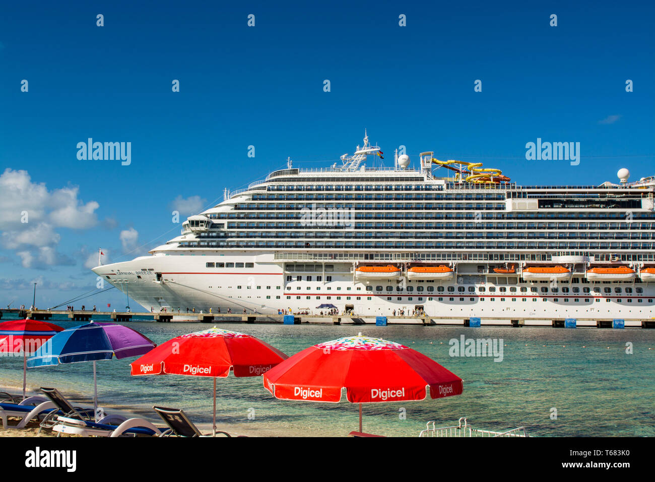 Cruise ship and umbrellas, Grand Turk Cruise Port, Grand Turk Island ...