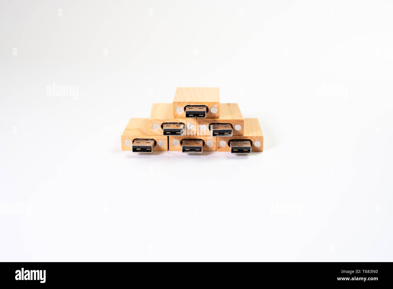 Stack of wooden pendrive memory usb isolated on white background Stock ...