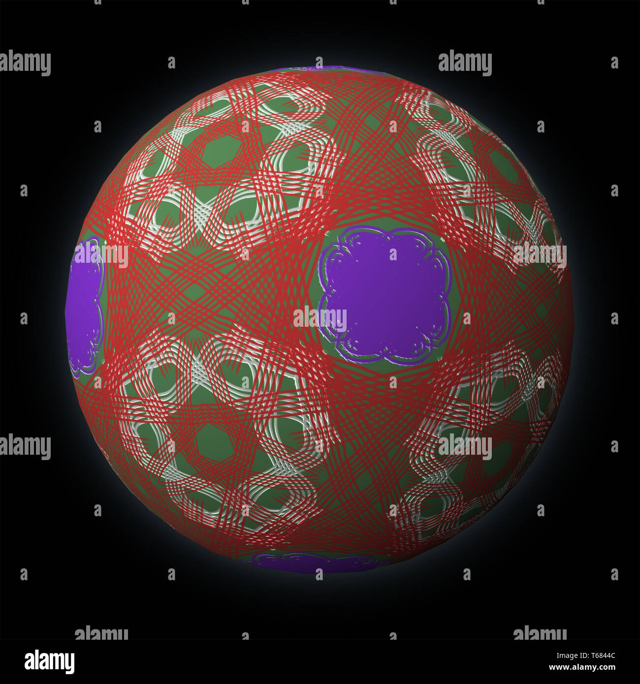 Artfully designed and colorful ball, 3D illustration on black ...