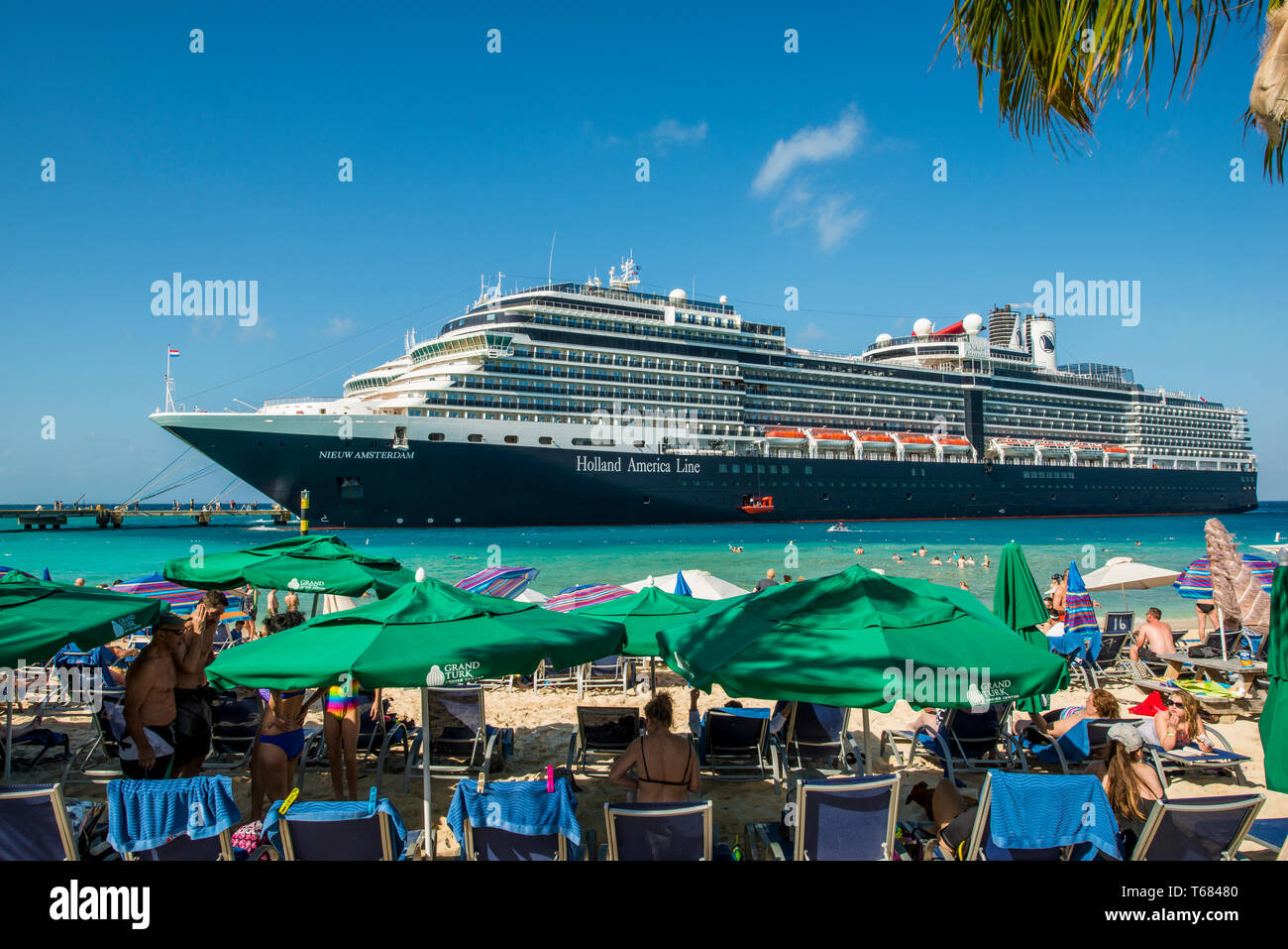 Cruise ship and umbrellas, Grand Turk Cruise Port, Grand Turk Island ...