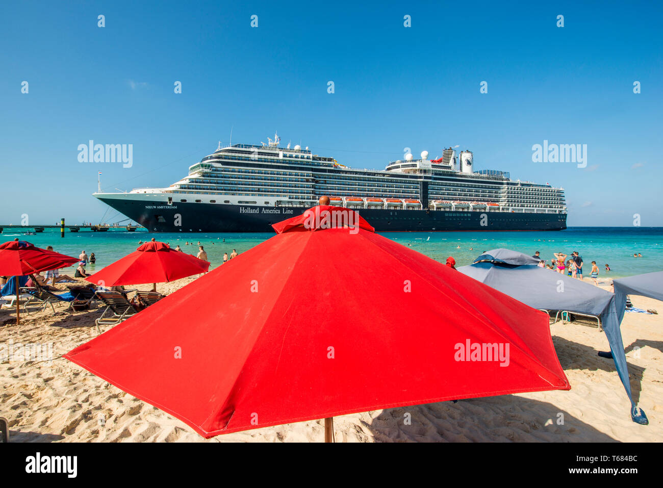 Cruise ship and umbrellas, Grand Turk Cruise Port, Grand Turk Island ...