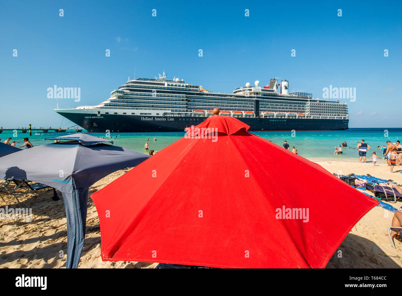 Cruise ship and umbrellas, Grand Turk Cruise Port, Grand Turk Island ...