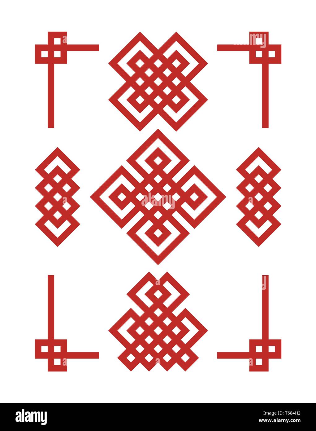 Endless Auspicious knots set. China ornament - symbol of Tibet, Eternal, Buddhism and ...