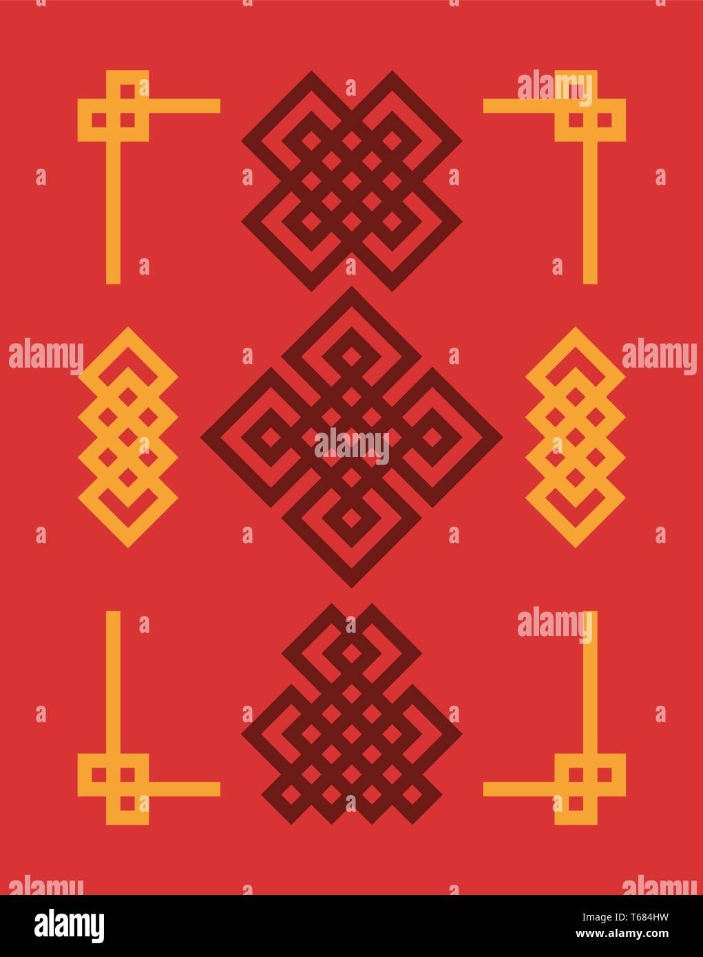 Endless Auspicious knots set. China ornament - symbol of Tibet, Eternal ...