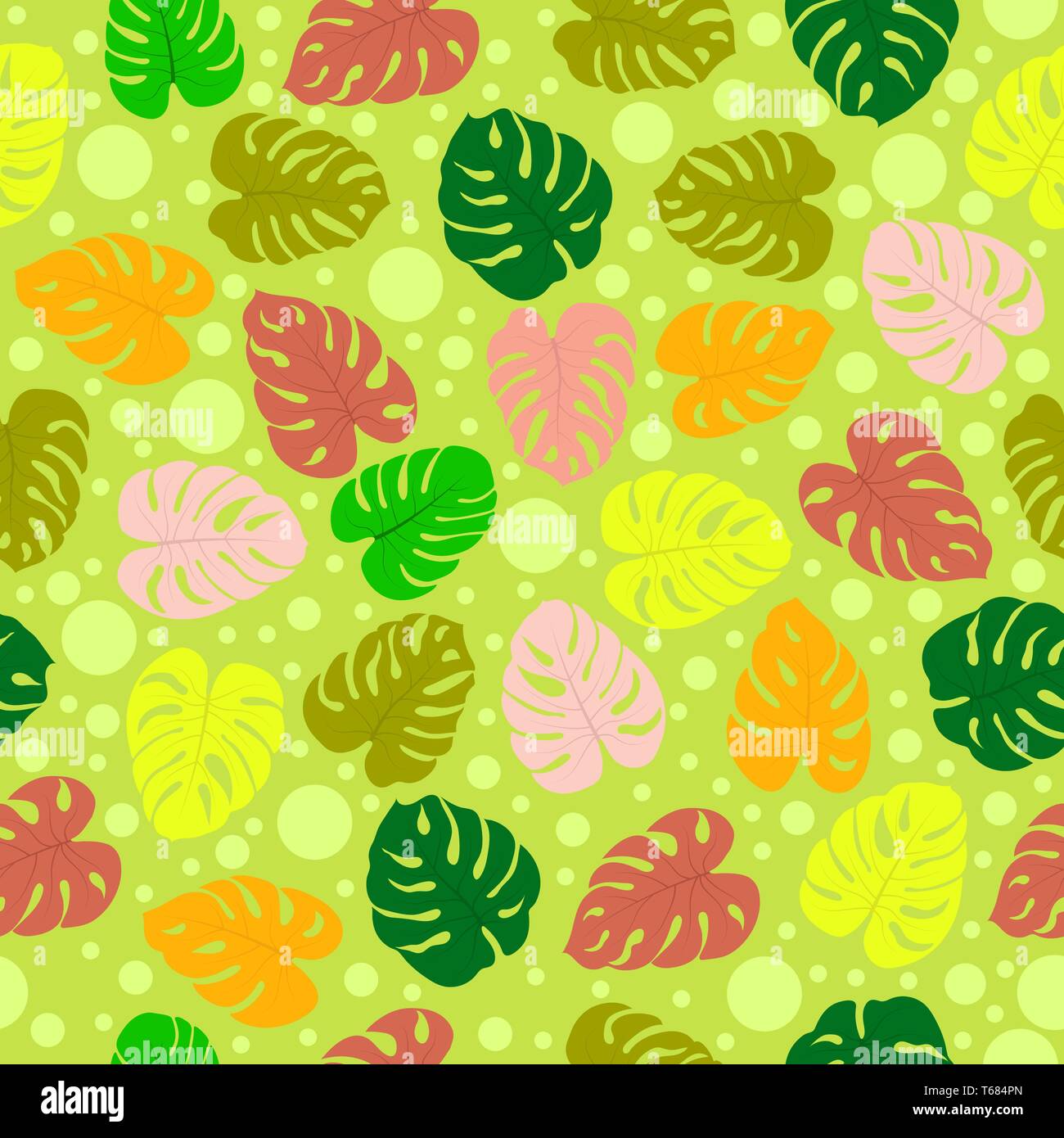 Seamless pattern with tropical plants leaves and monster bubbles ...