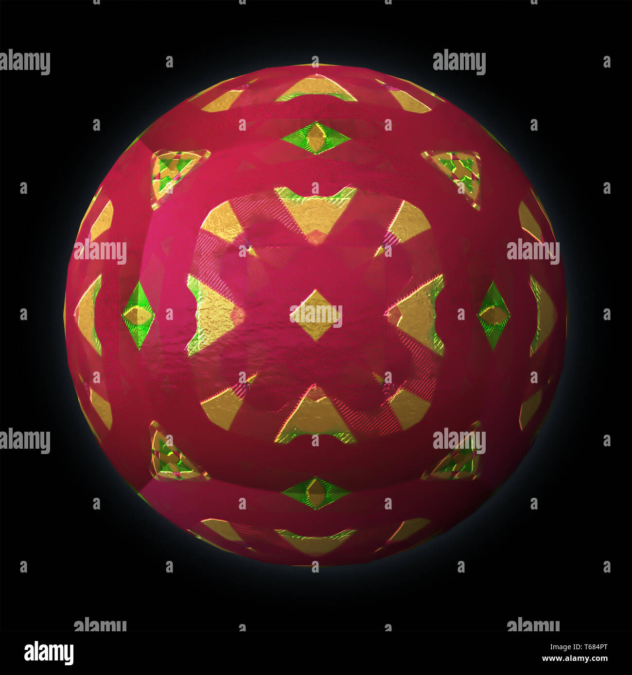 Artfully designed and colorful ball, 3D illustration on black ...