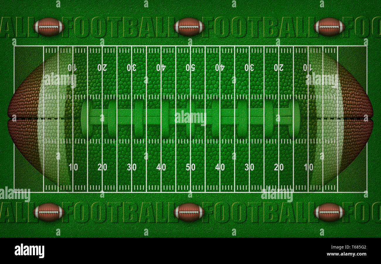 3D Digital Illustration of an American football field designed with a ...