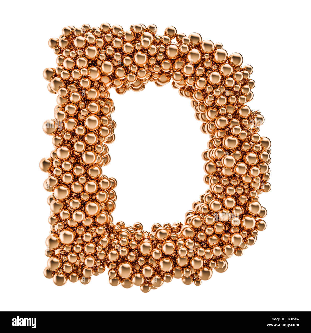 Golden letter D from gold balls, 3D rendering isolated on white ...