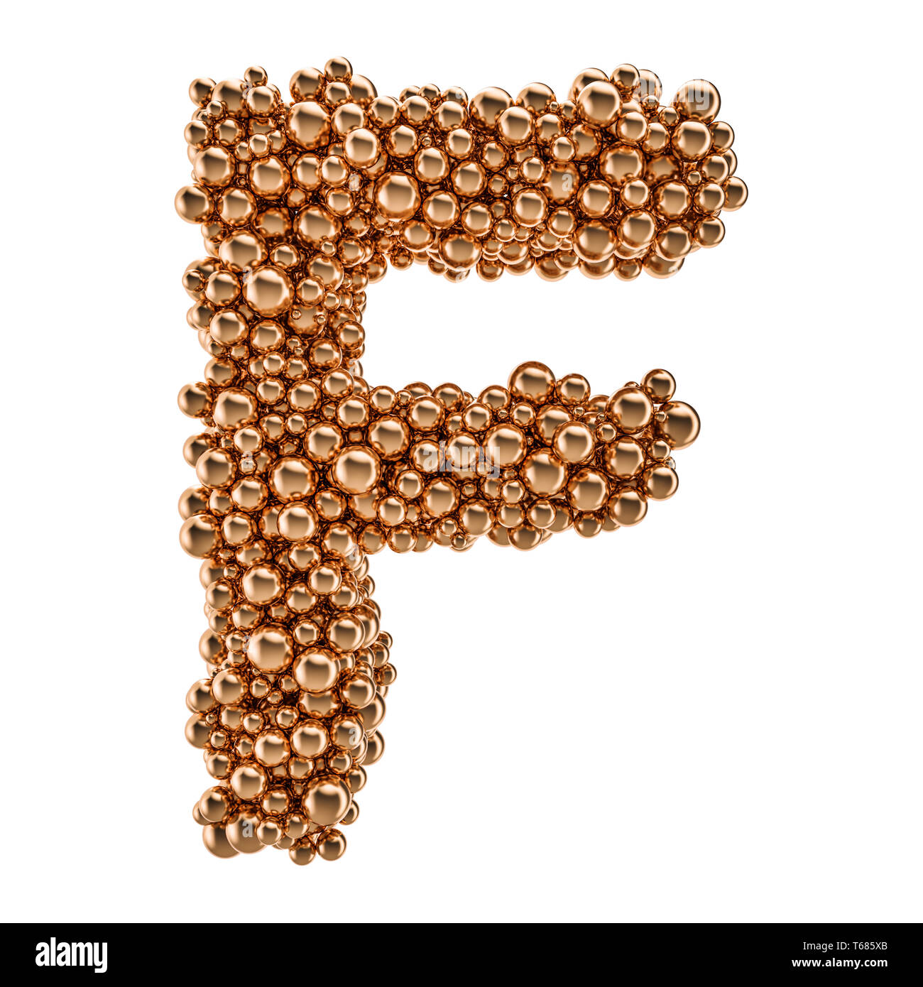 Golden letter F from gold balls, 3D rendering isolated on white ...