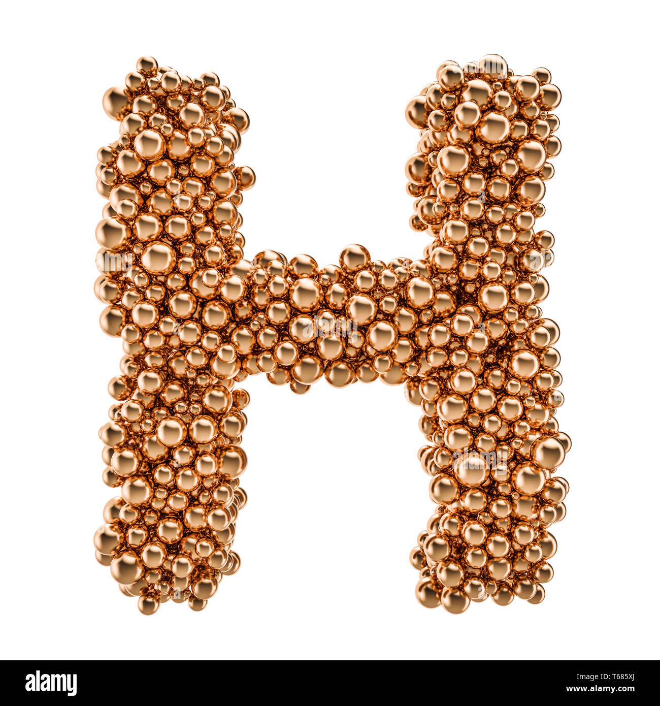 Golden letter H from gold balls, 3D rendering isolated on white ...