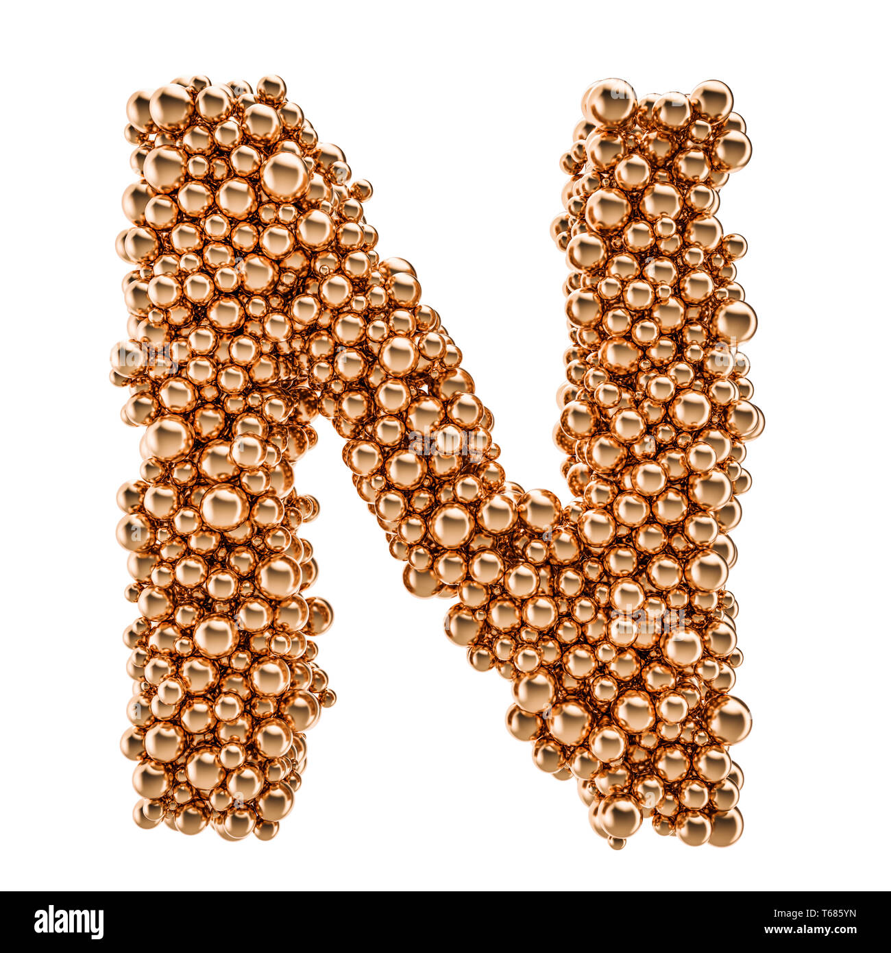 Golden letter N from gold balls, 3D rendering isolated on white ...