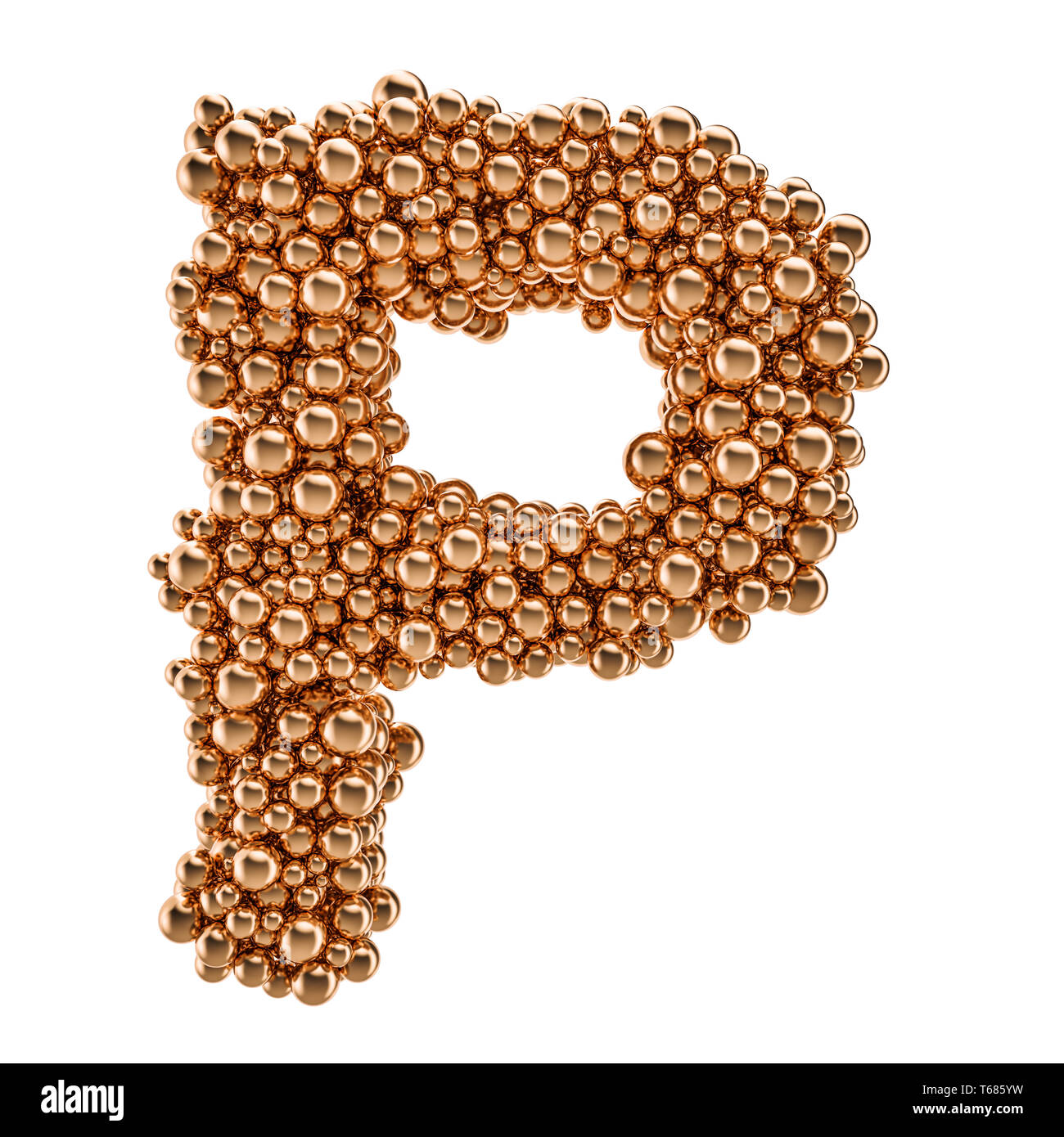 Golden letter P from gold balls, 3D rendering isolated on white ...