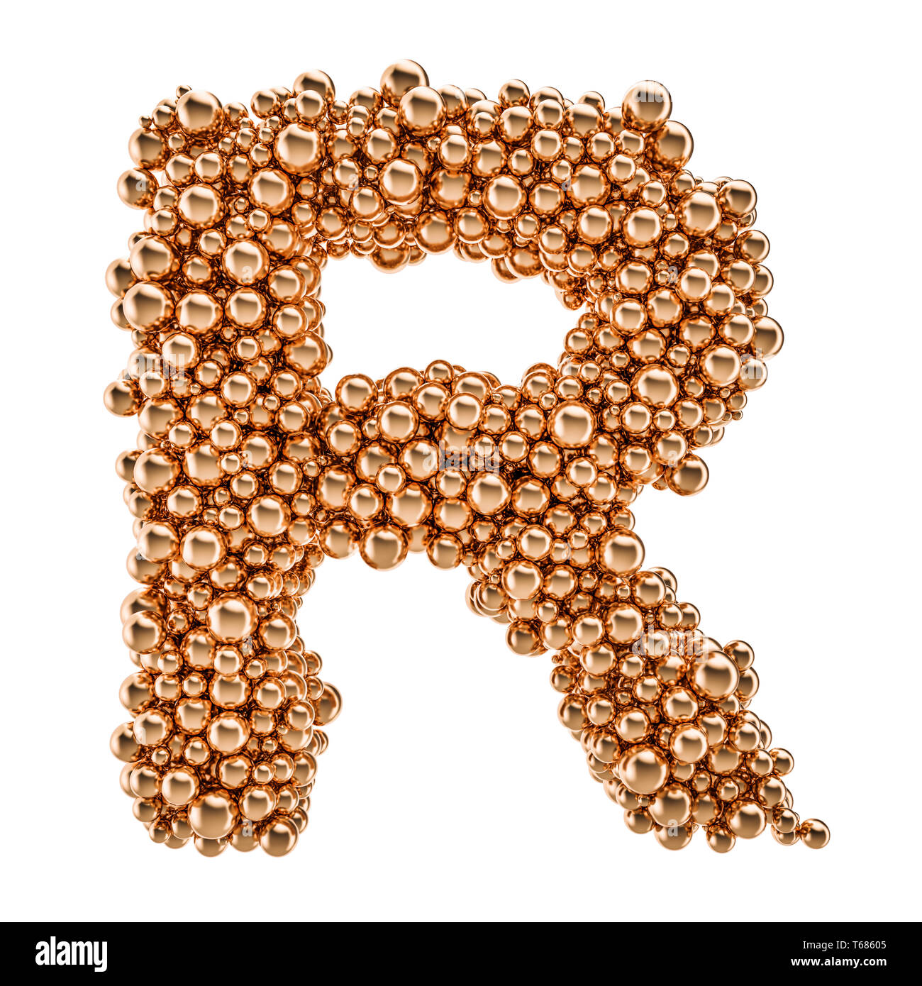 Golden letter R from gold balls, 3D rendering isolated on white ...