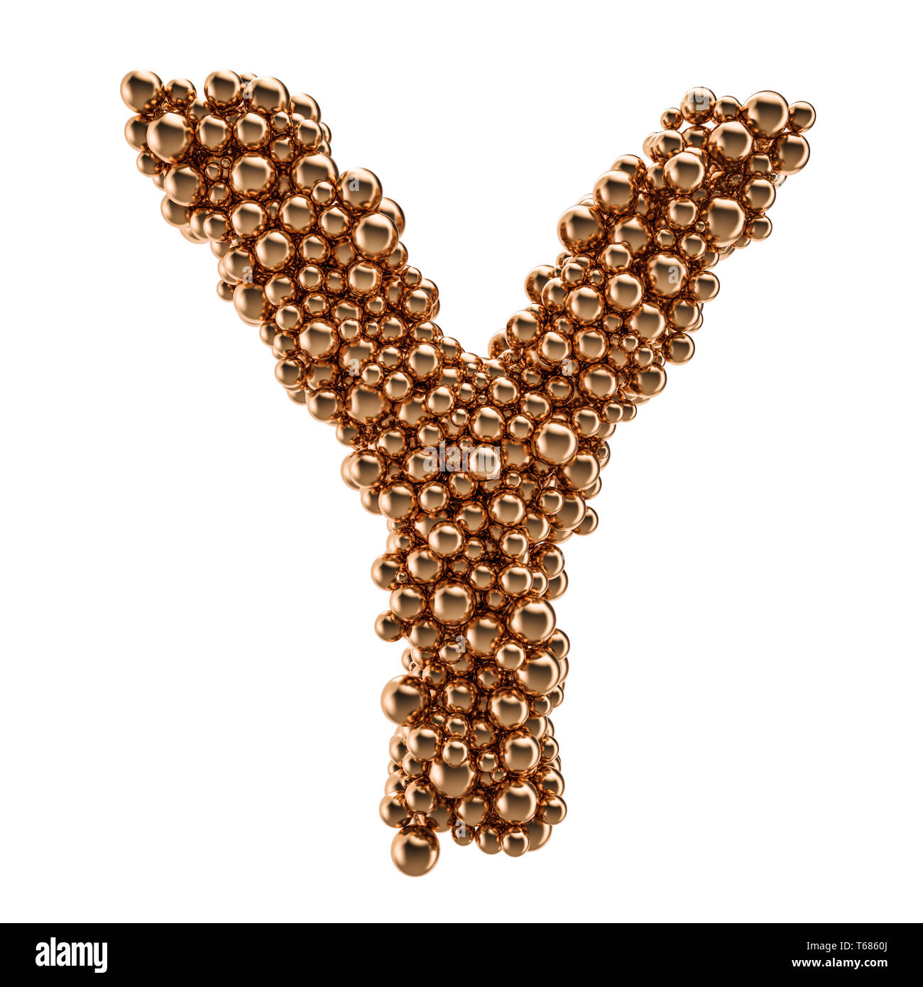 Golden letter Y from gold balls, 3D rendering isolated on white ...