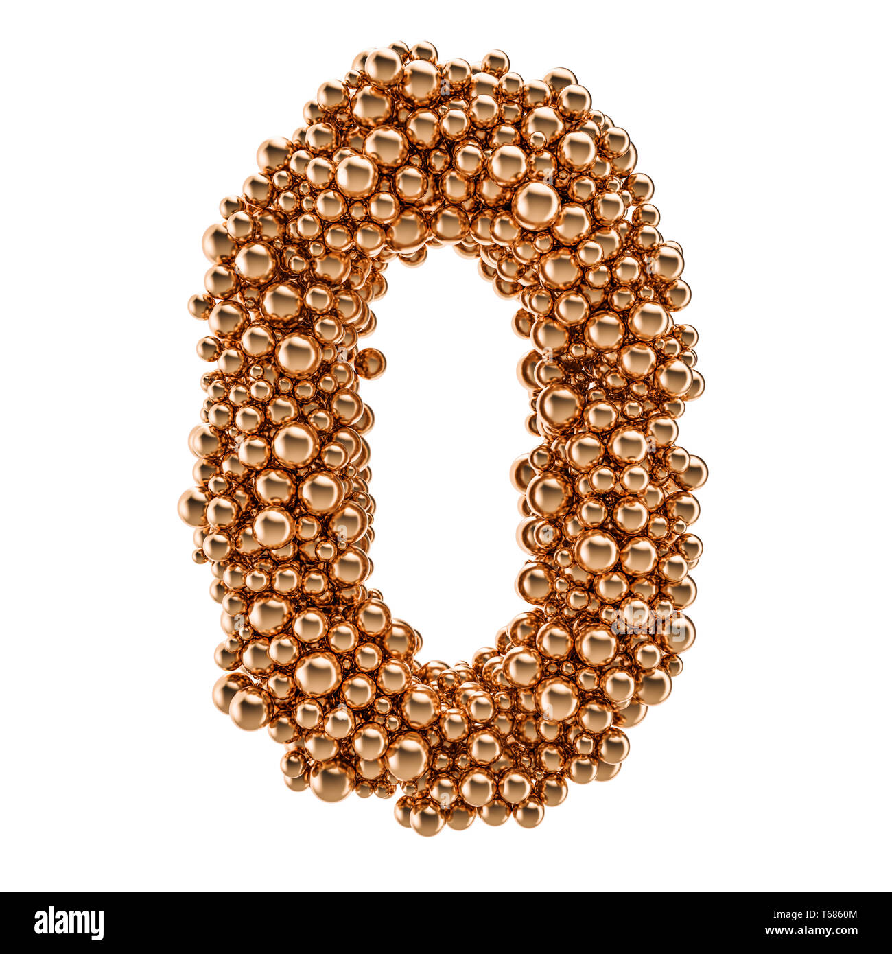 Golden number 0 from gold balls, 3D rendering isolated on white ...