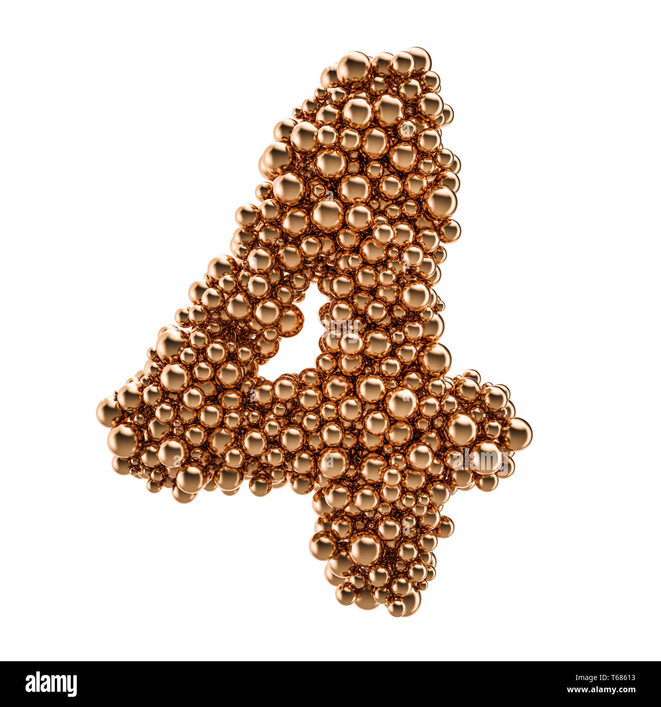 Golden number 4 from gold balls, 3D rendering isolated on white ...