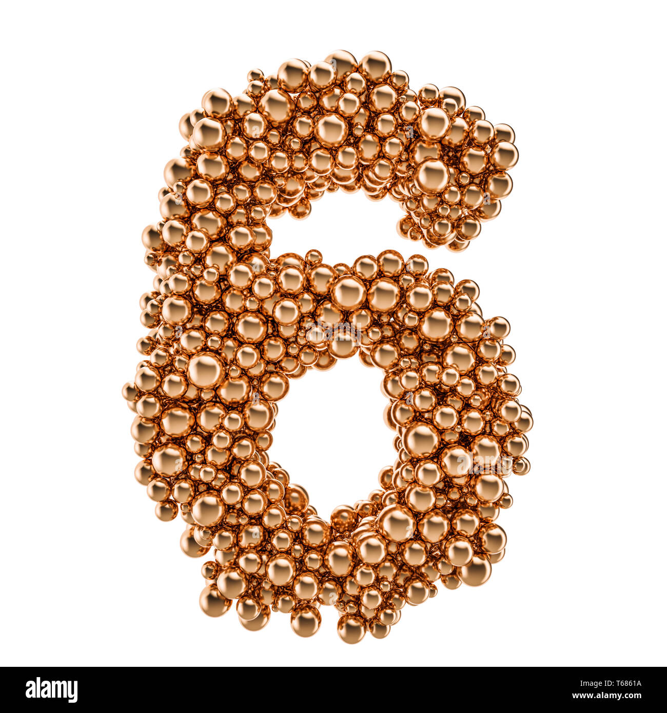 Golden number 6 from gold balls, 3D rendering isolated on white ...