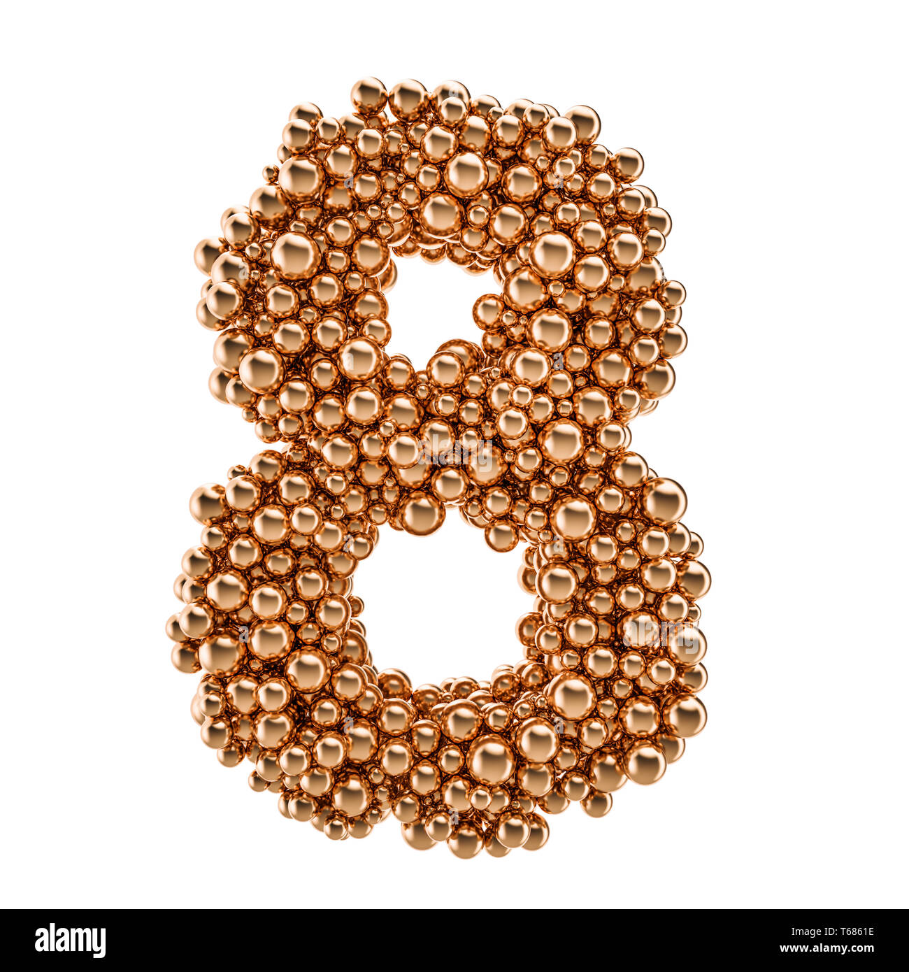 Golden number 8 from gold balls, 3D rendering isolated on white ...