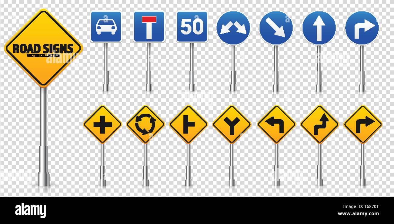 Road highway regulatory signs set. Traffic control and lane usage. Stop ...