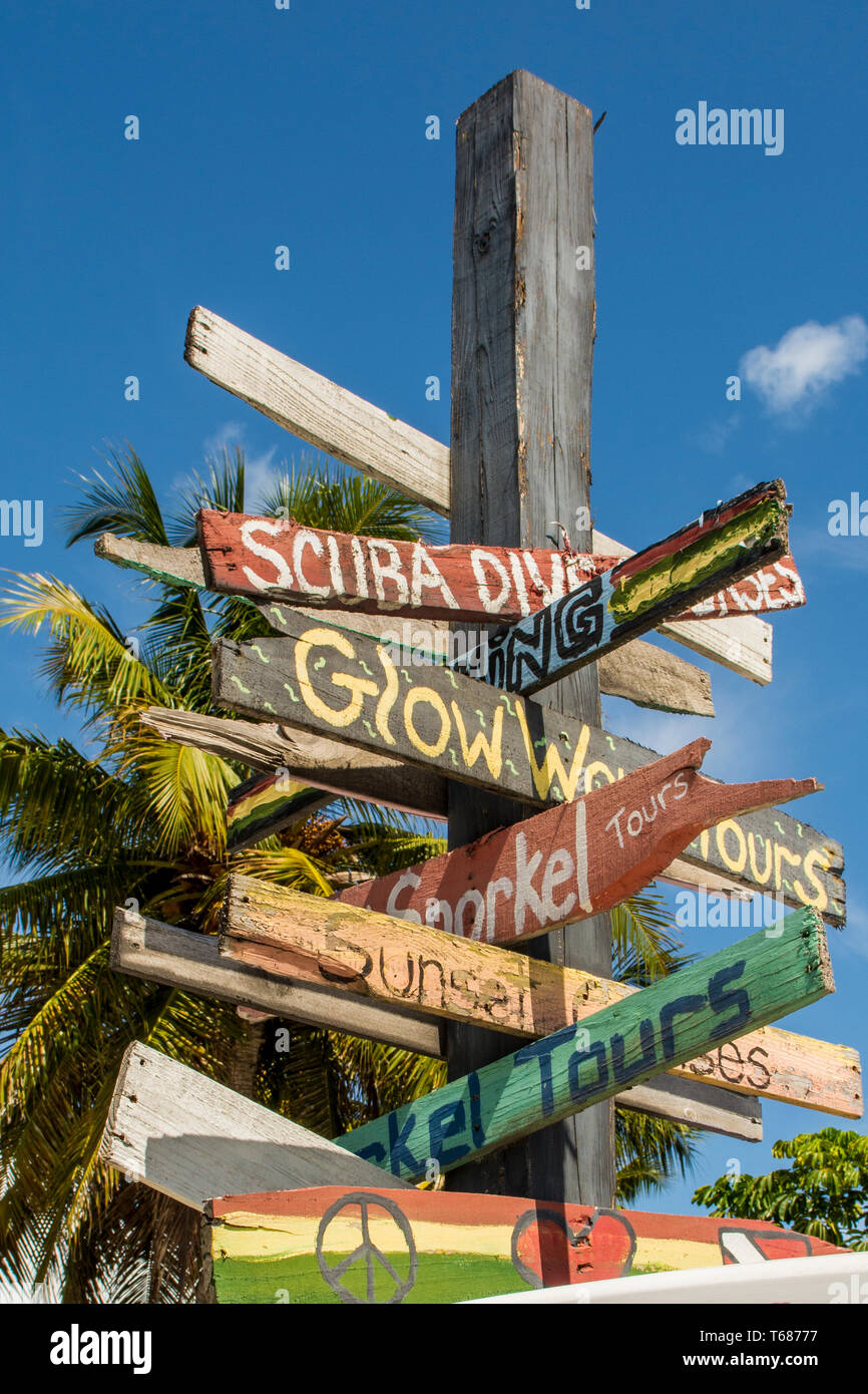 Activity signpost, Providenciales, Turks and Caicos Islands, Caribbean ...