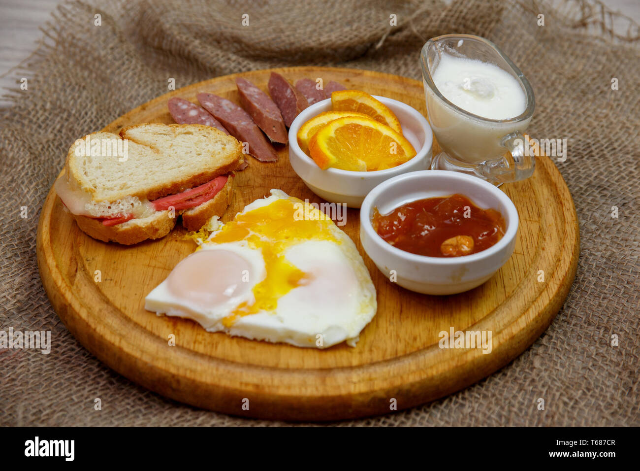 Turkish breakfast on wooden tray Stock Photo - Alamy