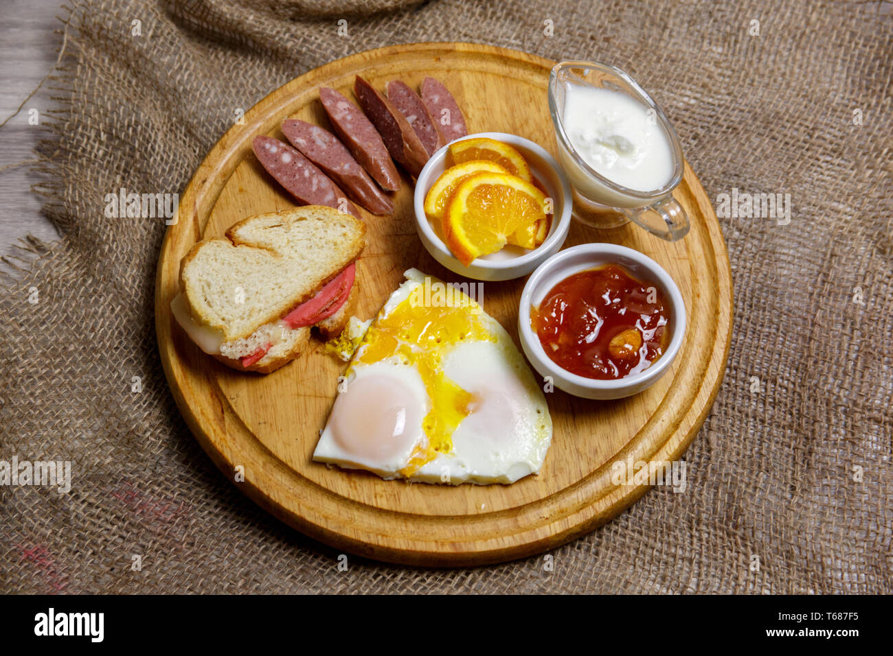 turkish breakfast on wooden tray Stock Photo - Alamy