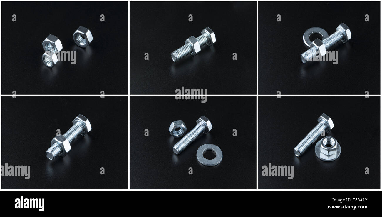 Nuts and bolts closeup on black background Stock Photo - Alamy