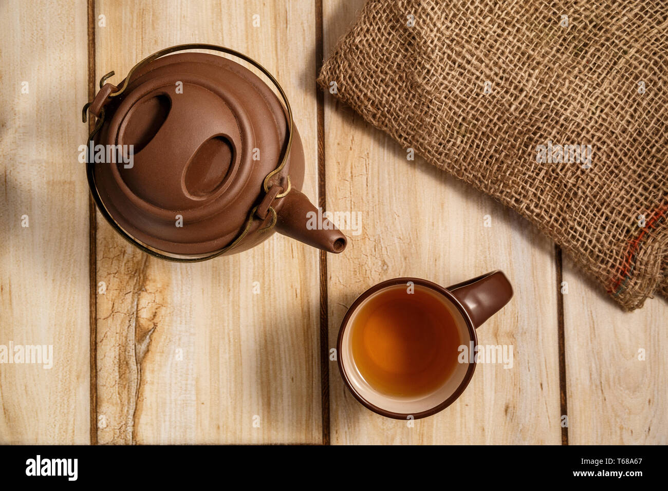 tea on wooden table top view Stock Photo - Alamy