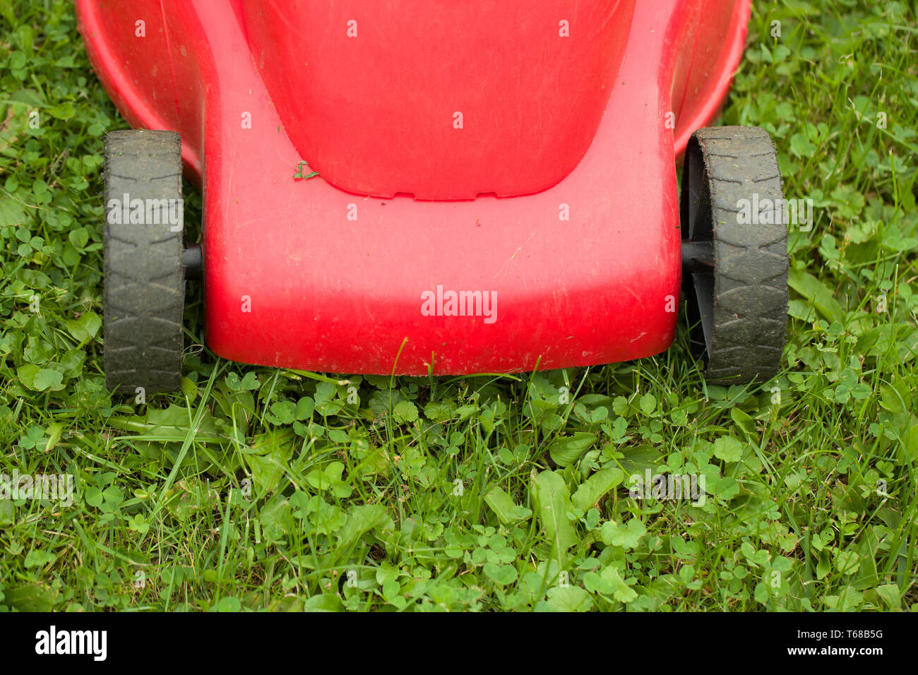 red lawnmower on green grass Stock Photo - Alamy