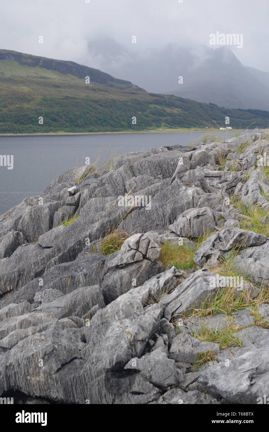 Igneous Lava Flow Hillside beyond Loch Slapin on an Overcast Autumns ...