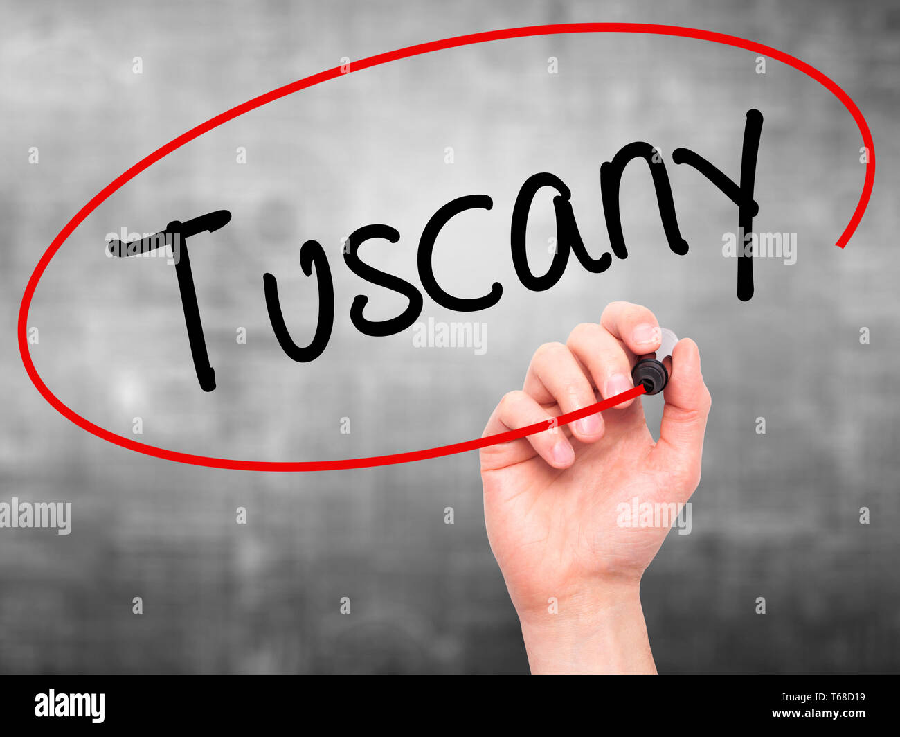 Man Hand writing Tuscany with black marker on visual screen Stock Photo ...