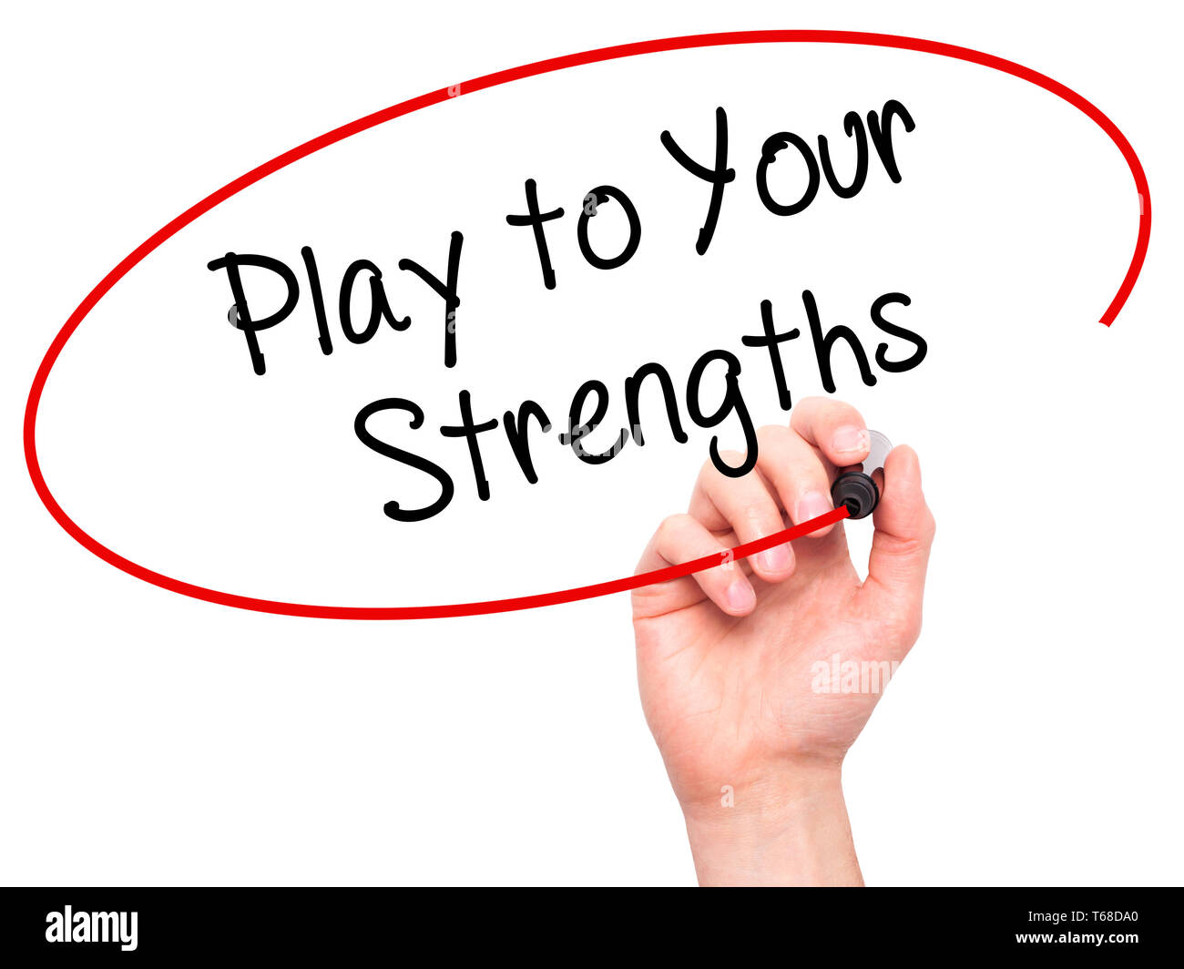 Man Hand writing Play to Your Strengths with black marker on visual ...