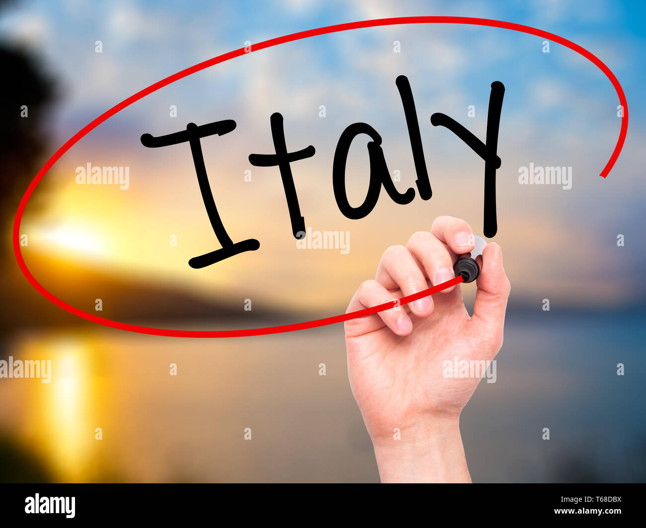 Man Hand writing Italy with black marker on visual screen Stock Photo ...